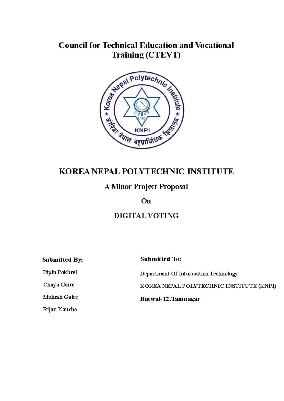 CTEVT Minor Project Proposal: Digital Voting System Overview - Studocu