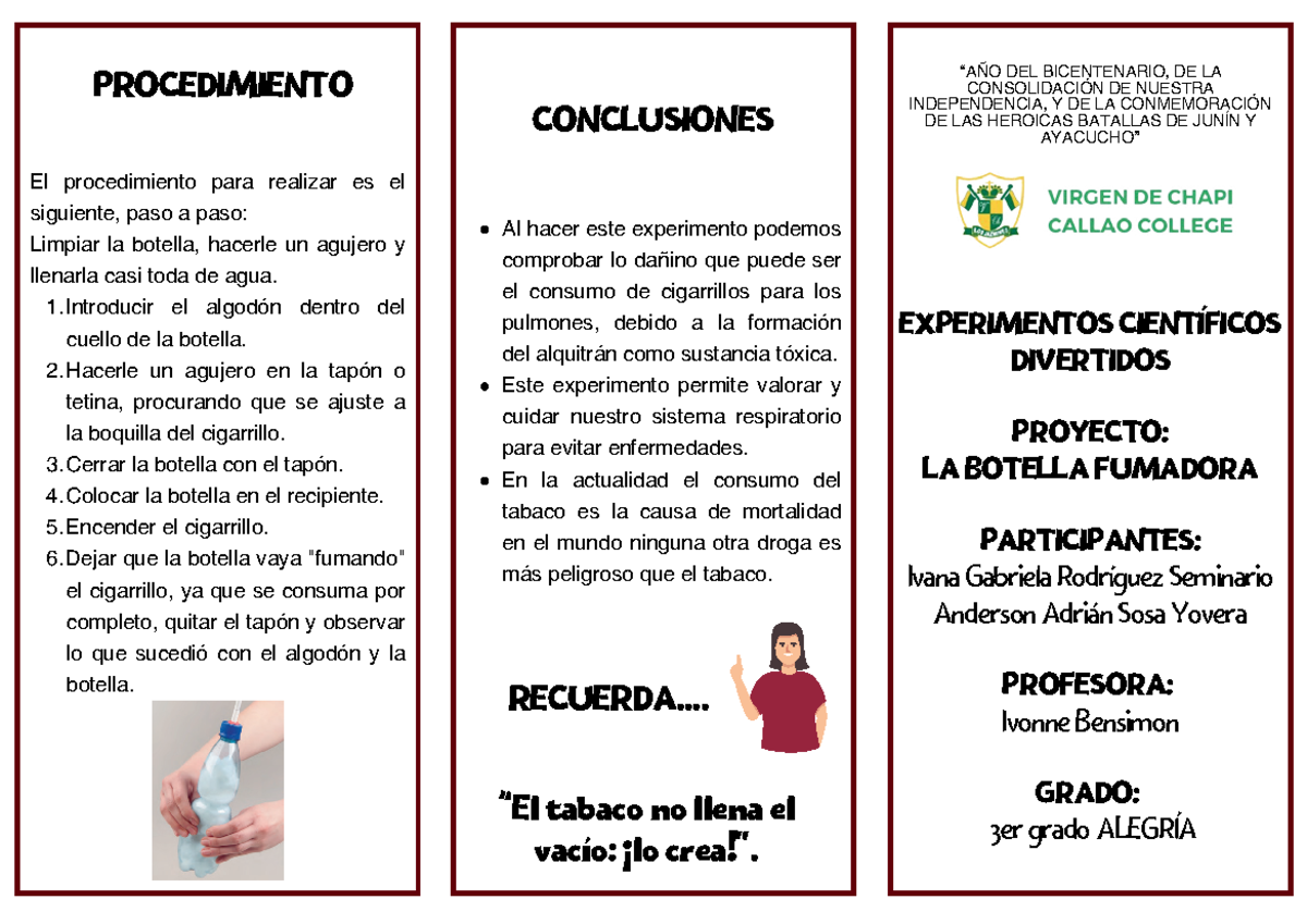Folleto tríptico Botella Fumadora - El procedimiento para realizar es ...