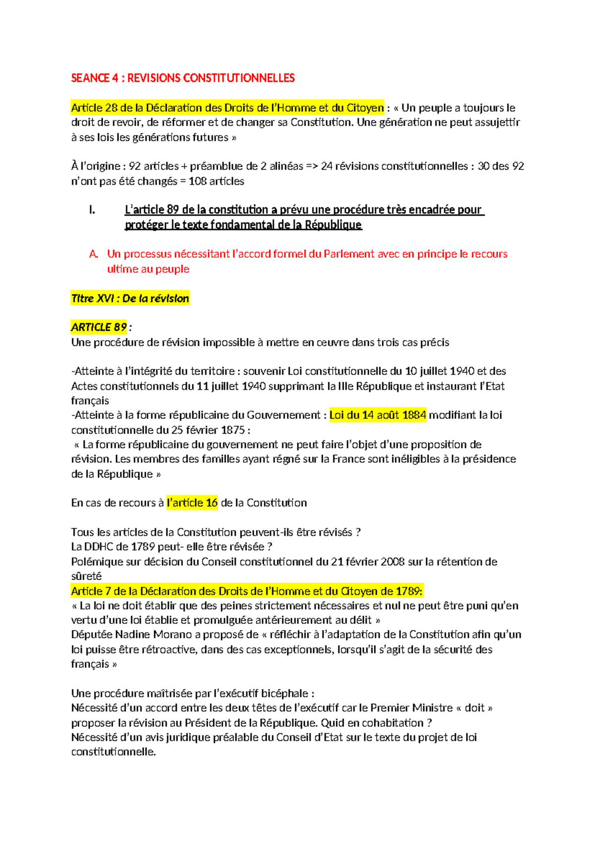 Révisions Constitutionnelles - Droit Constit - Séance 4 - Studocu