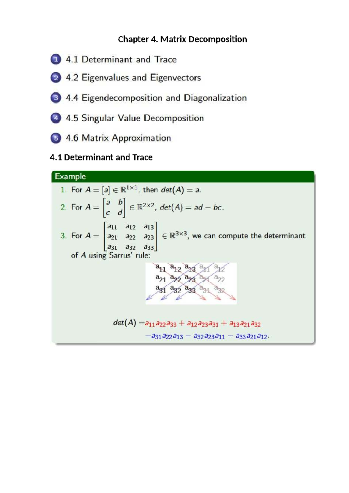 MAI391 B2 - lấy tài liệu - Mathematics for AI - Chapter 4. Matrix Decomposition 4 Determinant ...