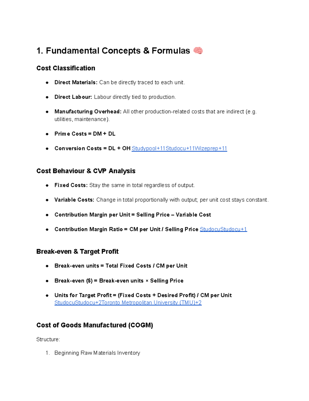 ACC 406 - Cost Concepts and COGM Study Notes - Studocu