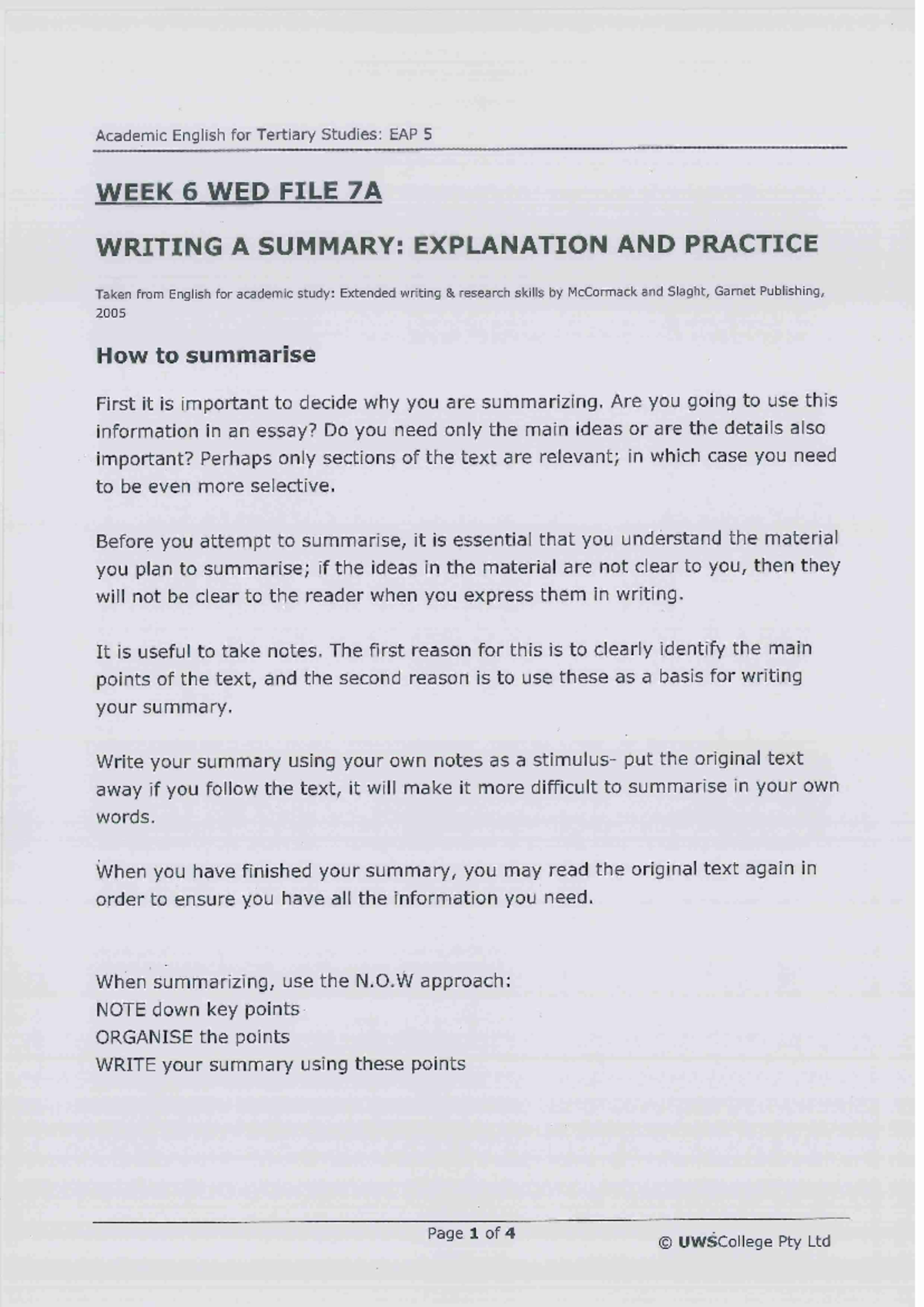 EAP5 Week 6 Wed F7a - Writing a summary Explanation and practice ...