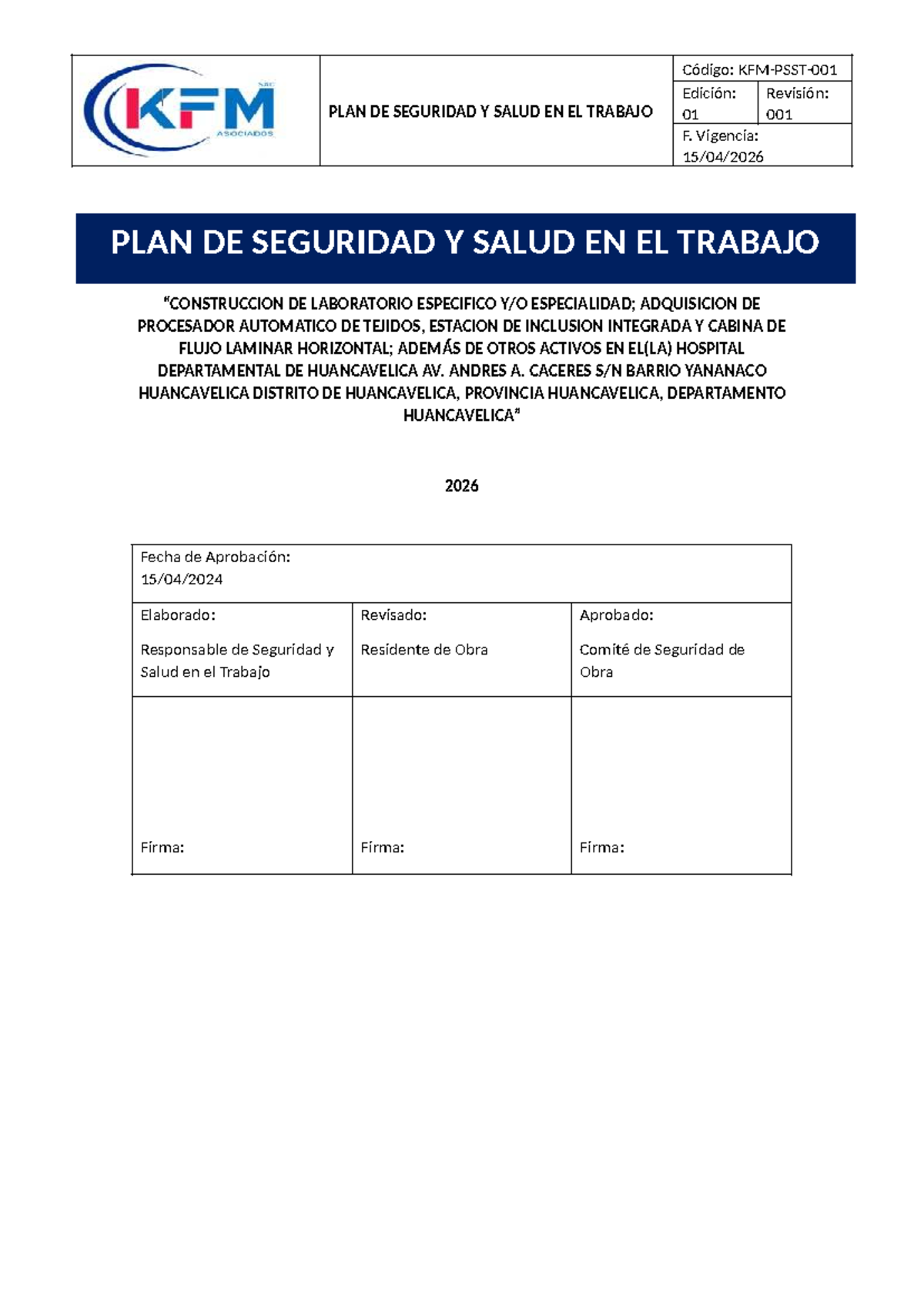 PLAN DE SEGURIDAD Y SALUD EN EL TRABAJO - HOSPITAL HUANCAVELICA (Código ...