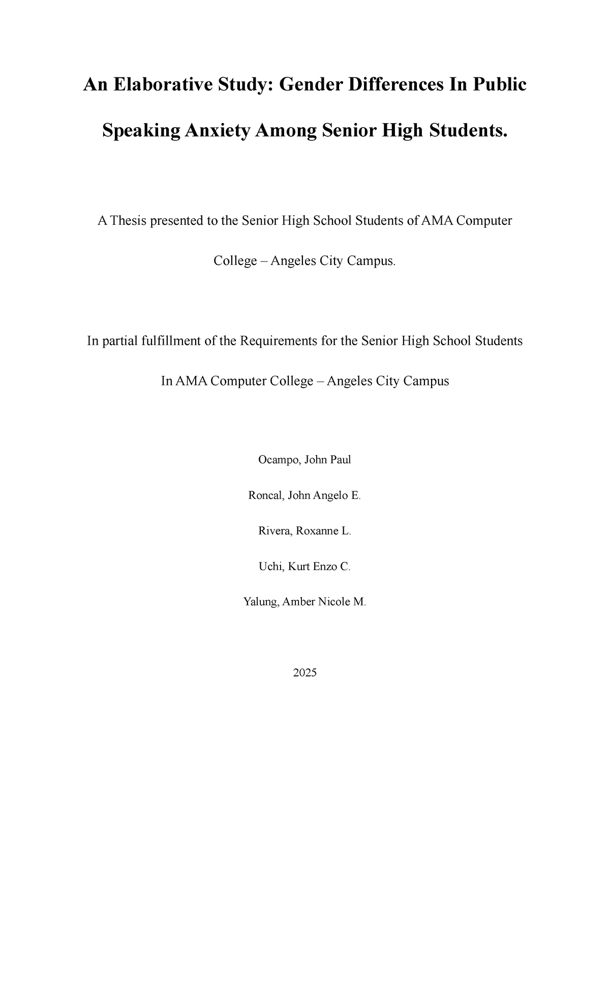 Group-2 12STEM - Gender Differences in Public Speaking Anxiety Among ...