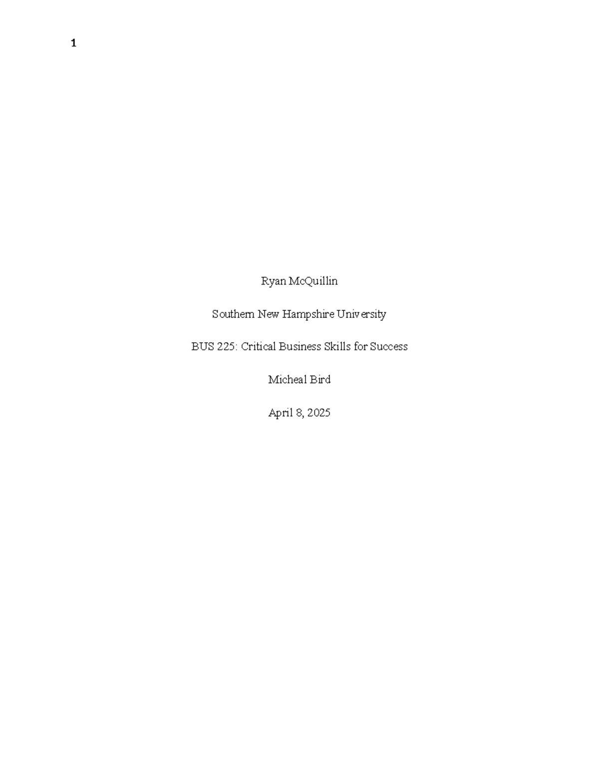 BUS225 6-1 - Module 6-1 Assignment - 1 Ryan McQuillin Southern New ...