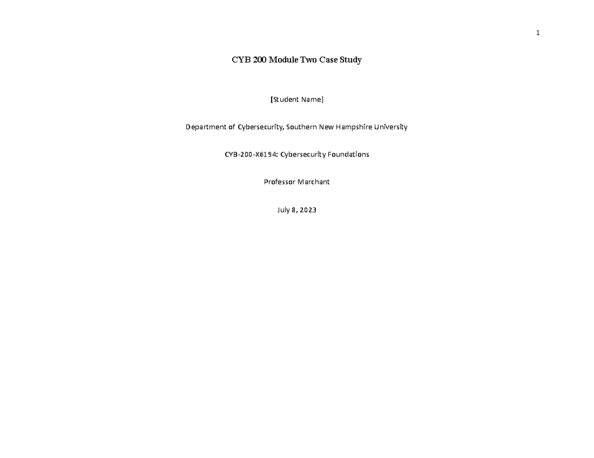 CYB 200 Module Two Case Study Analysis on Security Controls - Studocu