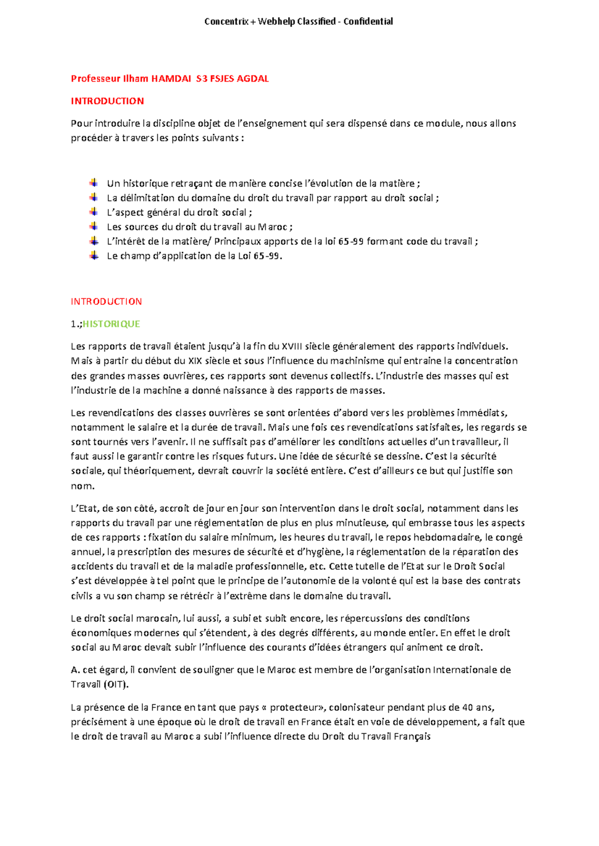 Notes de cours magistral sur le droit social S3 FSJES AGDAL - Studocu