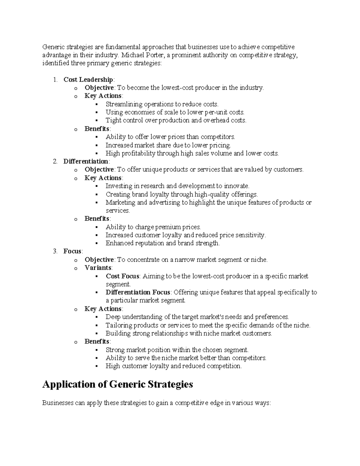 Understanding Generic Strategies: Pathways to Competitive Advantage ...