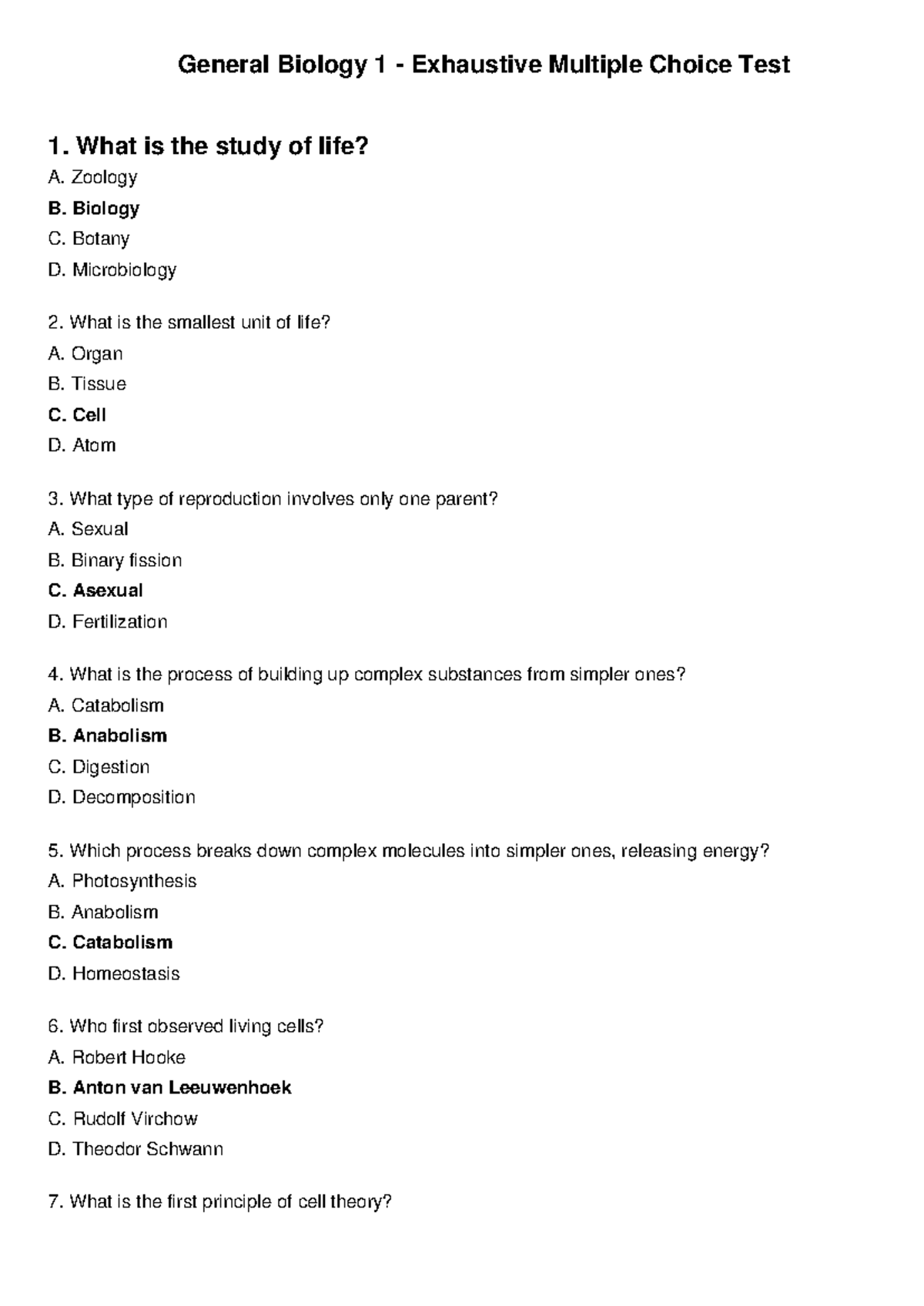 General Biology 1 Exhaustive Test - General Biology 1 - Exhaustive ...