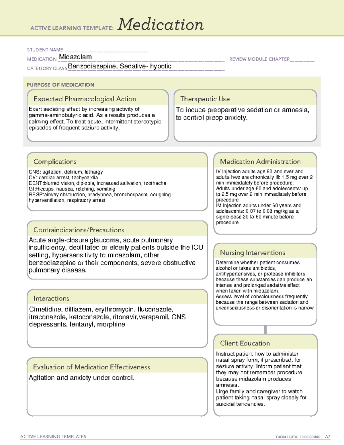 Midazolam medication card - ACTIVE LEARNING TEMPLATES THERAPEUTIC ...