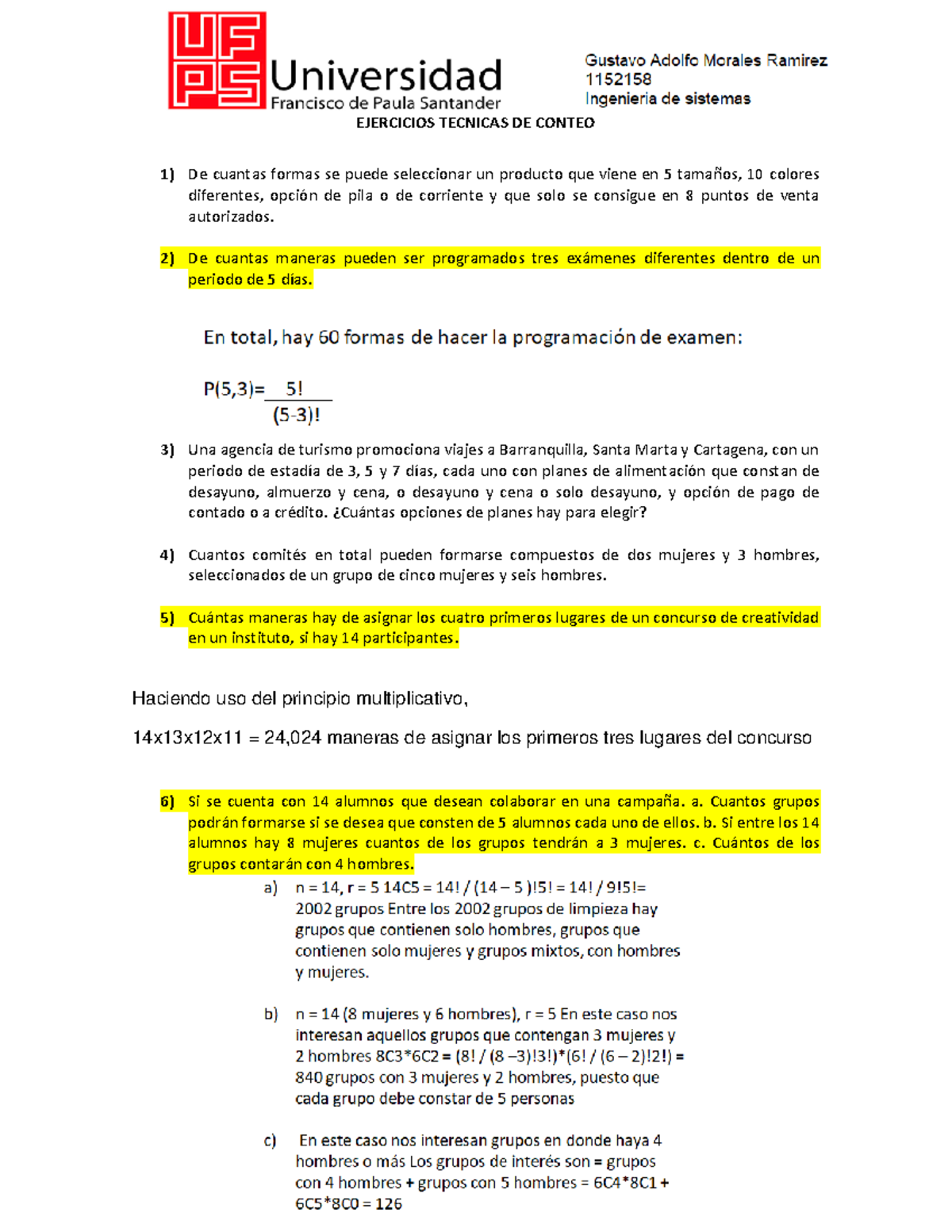 Ejercicios de Técnicas de Conteo: Combinaciones y Permutaciones - Studocu