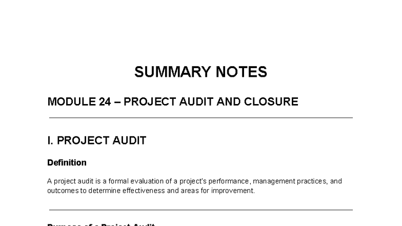 Summary Notes - Module 24: Project Audit & Closure - Studocu