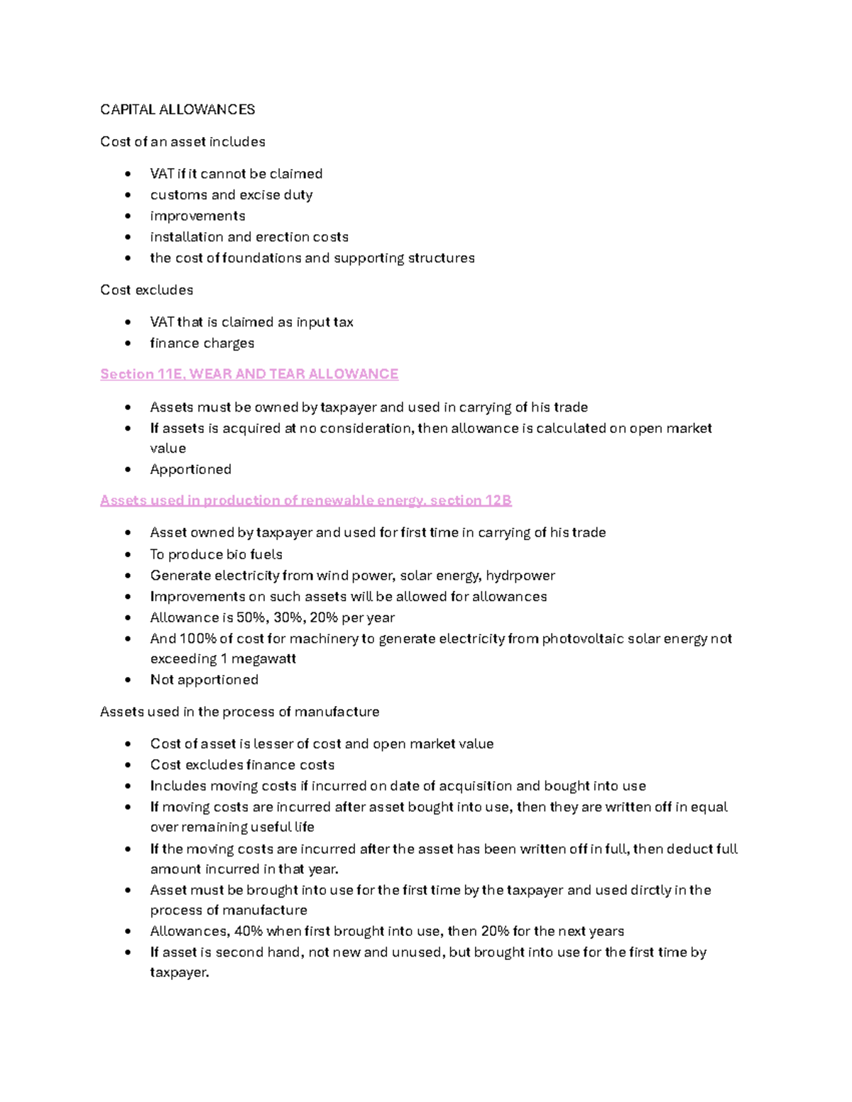 CAP Allowances - Summary of Capital Allowance Regulations - Studocu