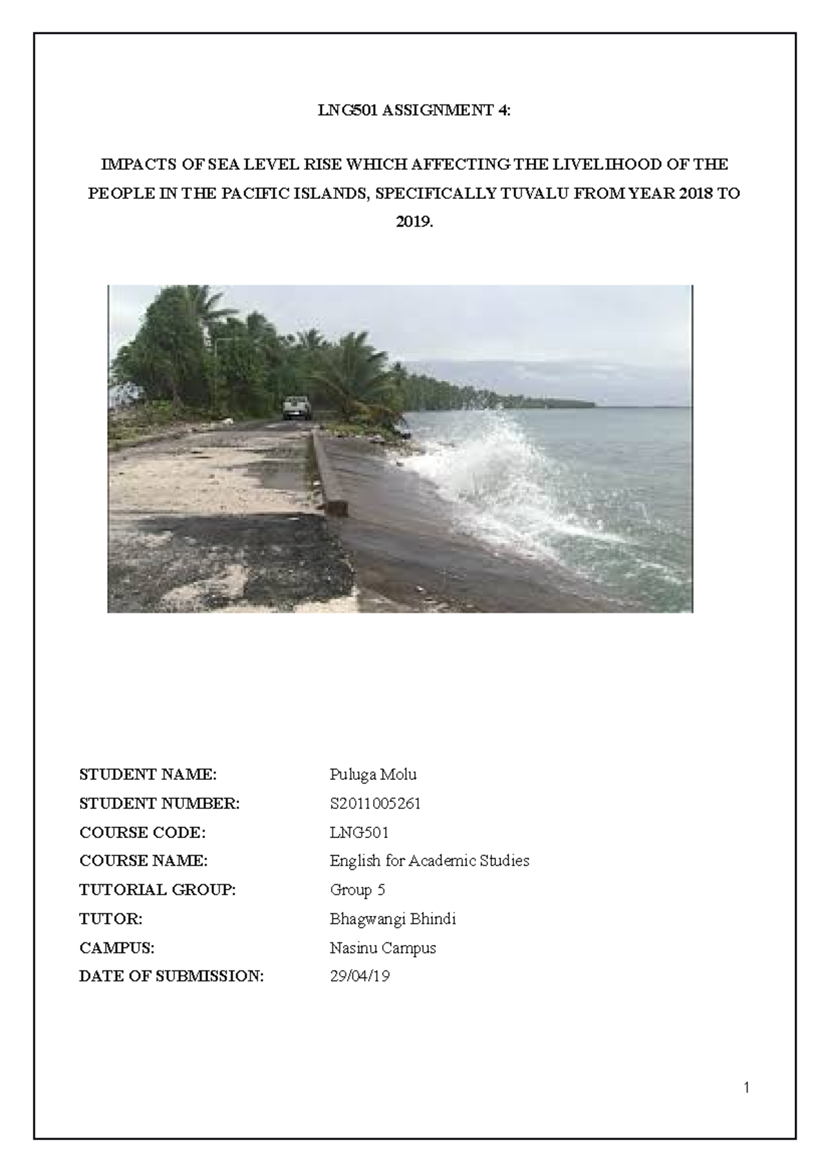 LNG 501 Assignment 4: Impacts of Sea Level Rise on Tuvalu's Livelihoods ...