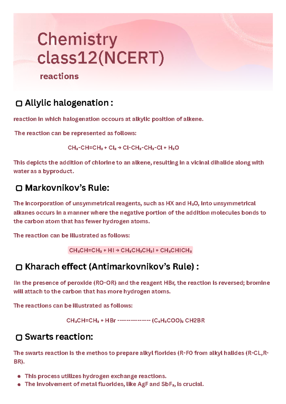 Chemistry Class 12 (NCERT) - Allylic Halogenation Reactions - Studocu