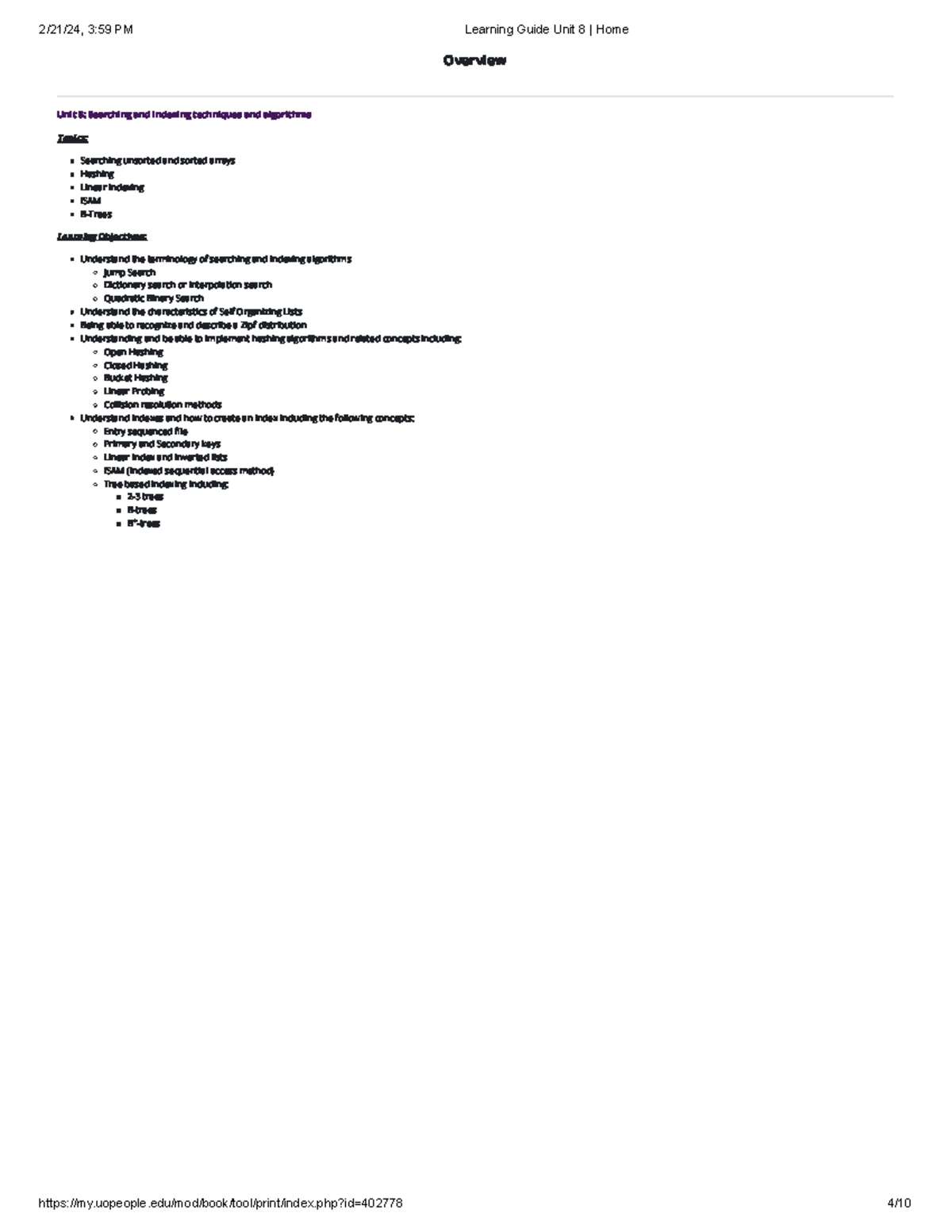 Unit 8 Learning Guide: Searching & Indexing Algorithms Concepts - Studocu