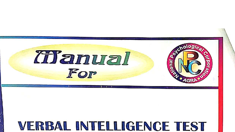 Manual for Verbal Intelligence Test (VIT) - R.K. Ojha & K. Ray - Studocu