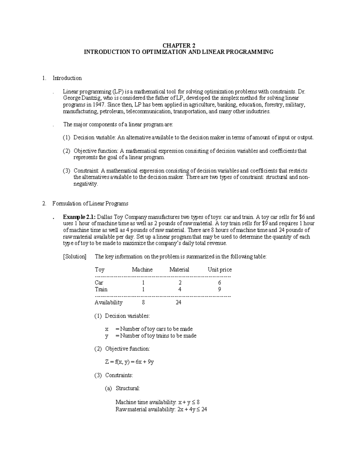 Chapter 2 Introduction to Optimization and Linear Programming - CHAPTER ...