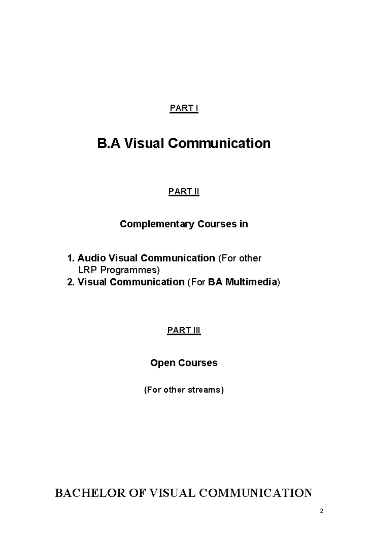 B.A Visual Communication - PART I B Visual Communication PART II ...