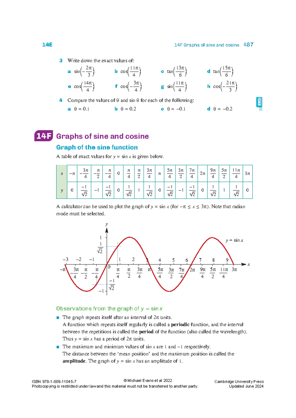 14E 14F Graphs of Sine and Cosine: Exact Values and Observations - Studocu