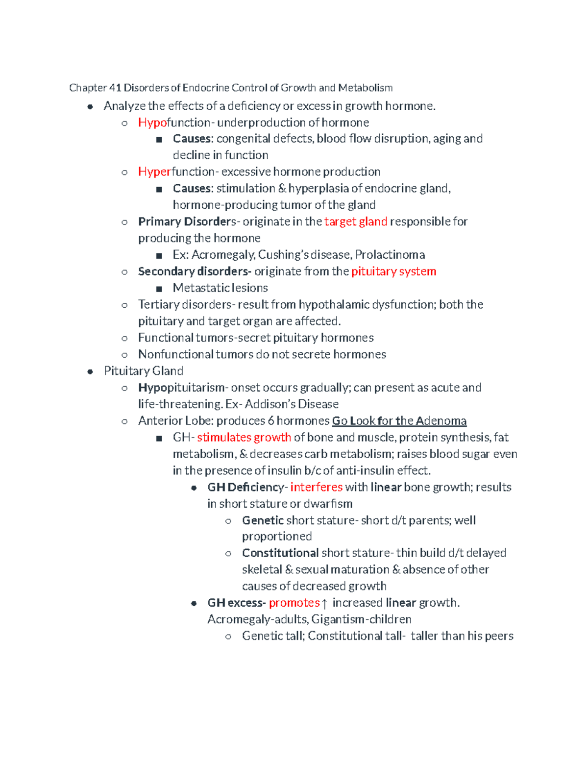 Chapter 41: Endocrine Disorders Impacting Growth & Metabolism - Studocu