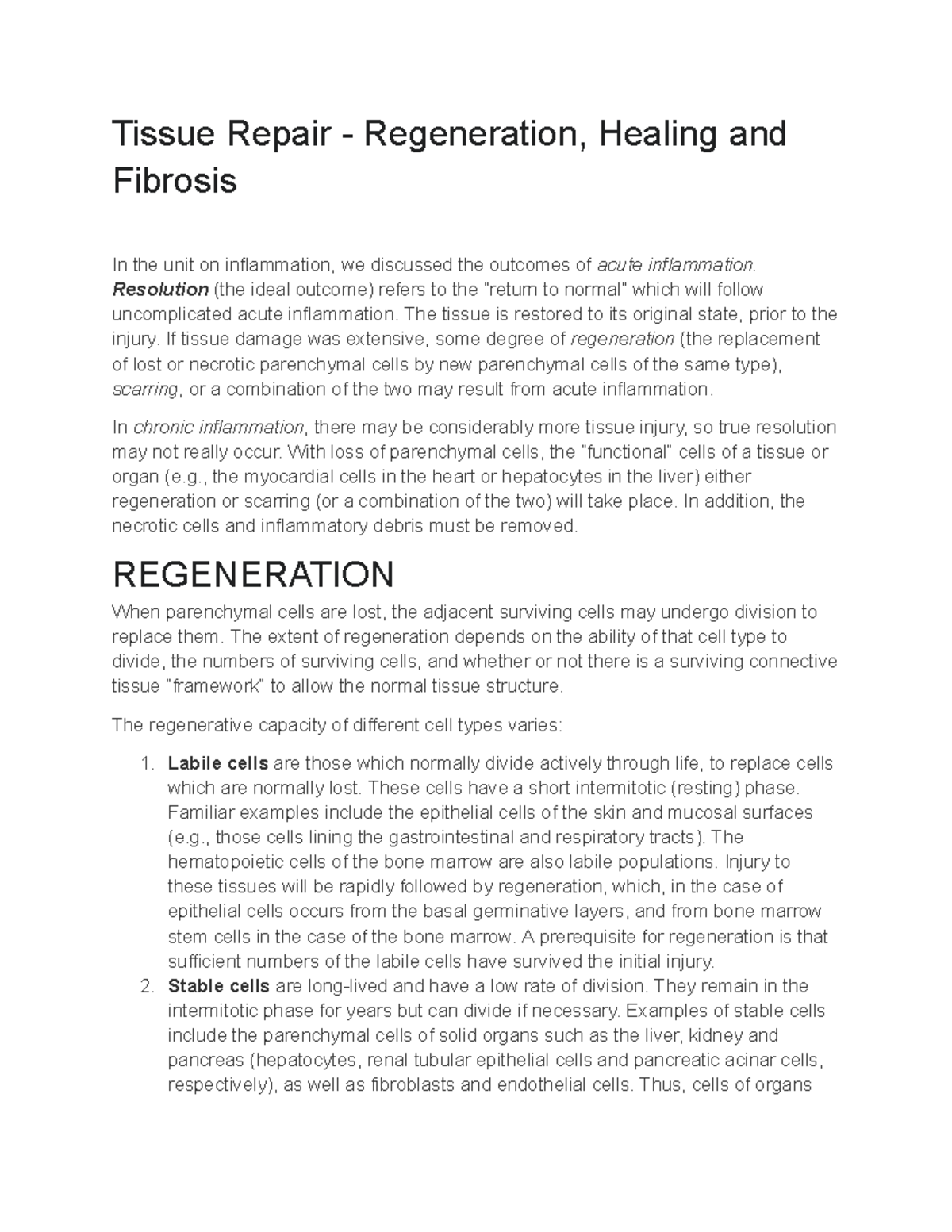Tissue Repair: Regeneration, Healing & Fibrosis Insights (BIO 101 ...