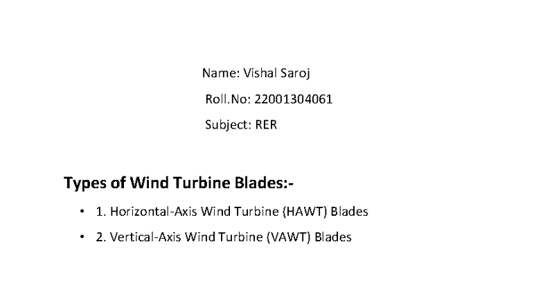RER Wind Turbine Types: HAWT & VAWT Overview by Vishal - Studocu
