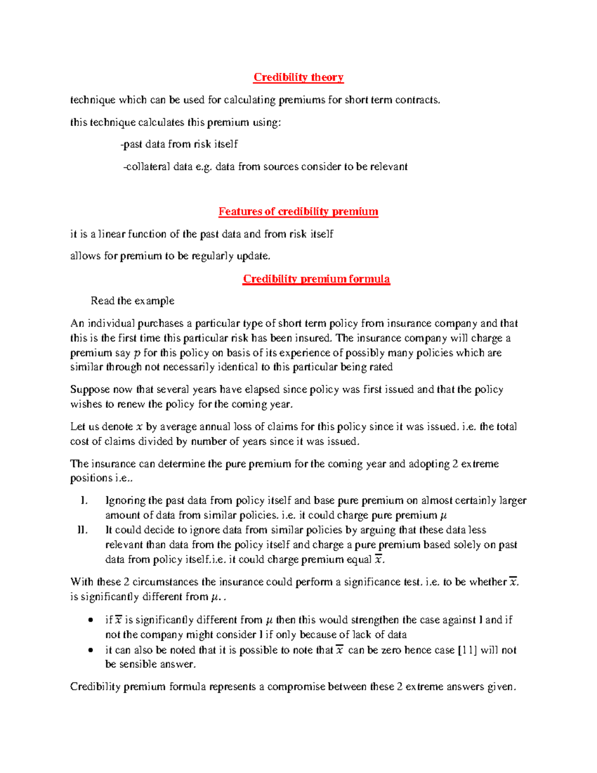 Credibility Theory Techniques for Premium Calculation in Short-Term ...