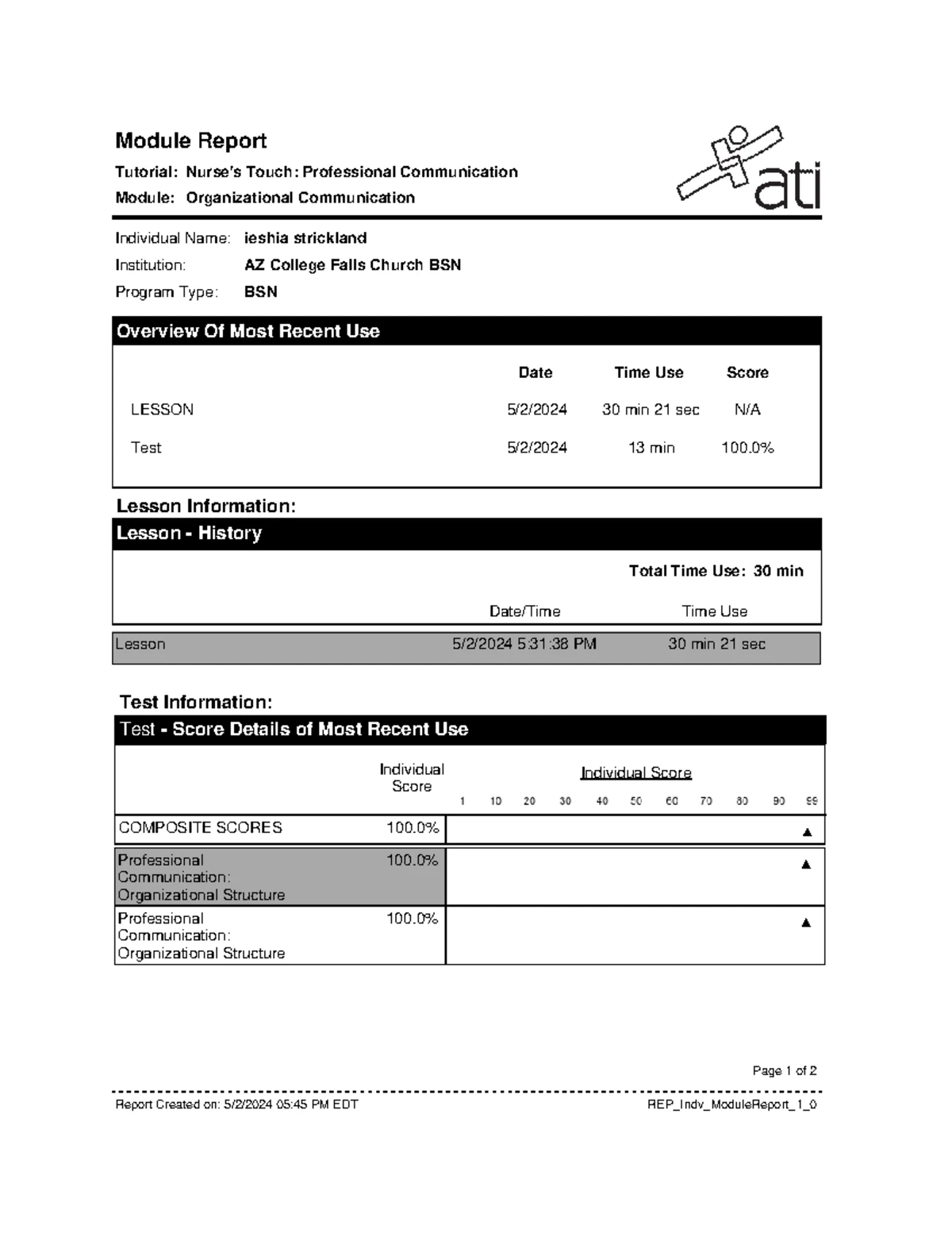 ATI BSN Virtual Scenario Report: Vital Signs Assessment - Studocu