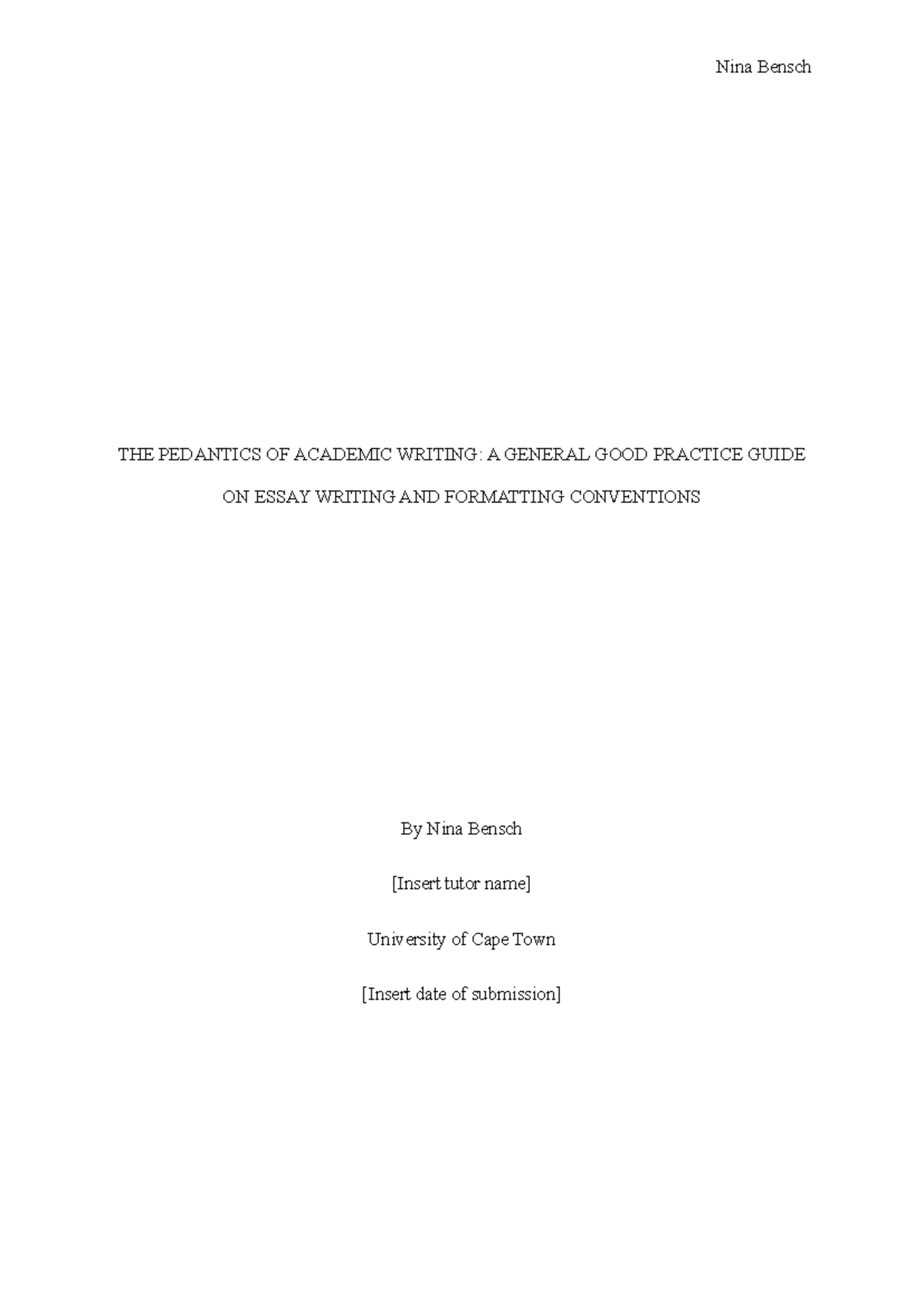 Nina Bensch ENG101: Essential Tips for Academic Essay Writing - Studocu