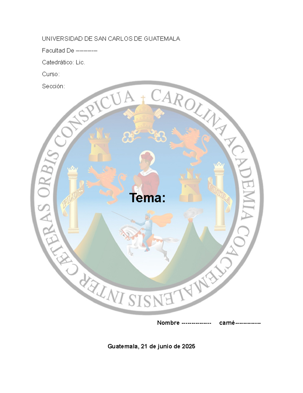 Caratula usac - modelo de carátula - Derecho civil - UNIVERSIDAD DE SAN CARLOS DE GUATEMALA ...