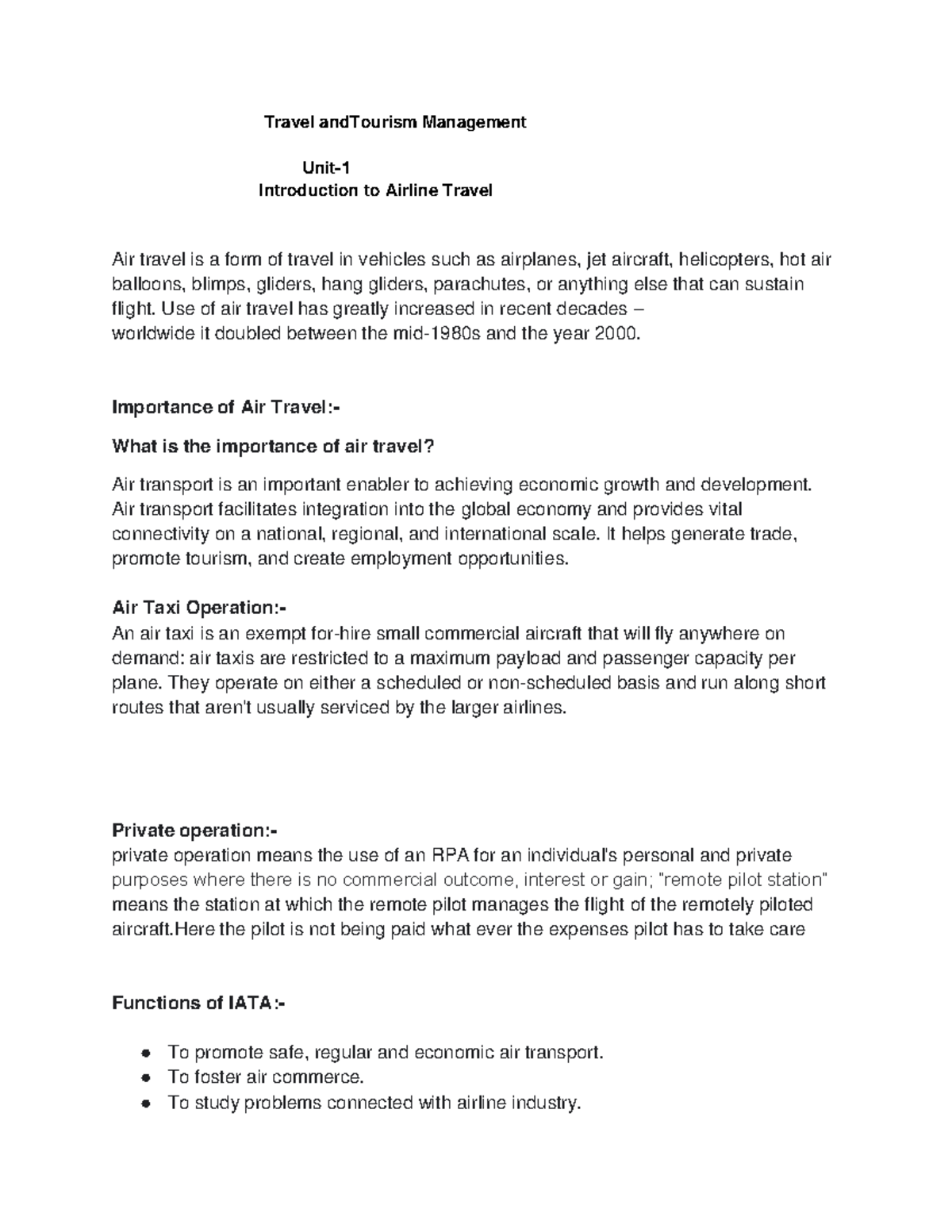 TTM Notes - Travel andTourism Management Unit- Introduction to Airline ...