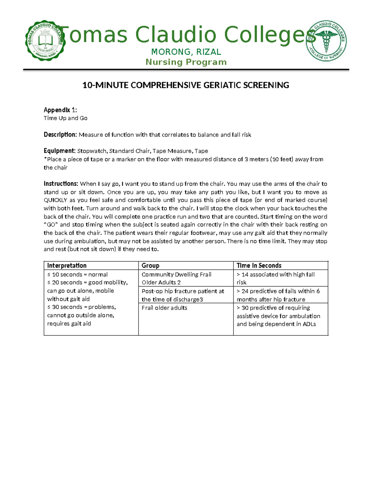 Tomas Claudio Colleges MORONG, RIZAL Nursing Program Comprehensive ...