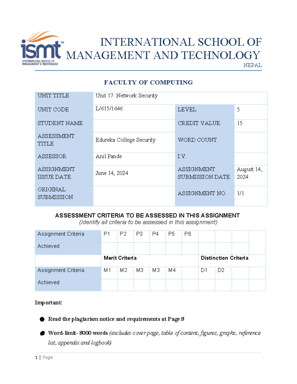 Unit 17: Network Security Assignment L/615/1646 for Edureka College ...