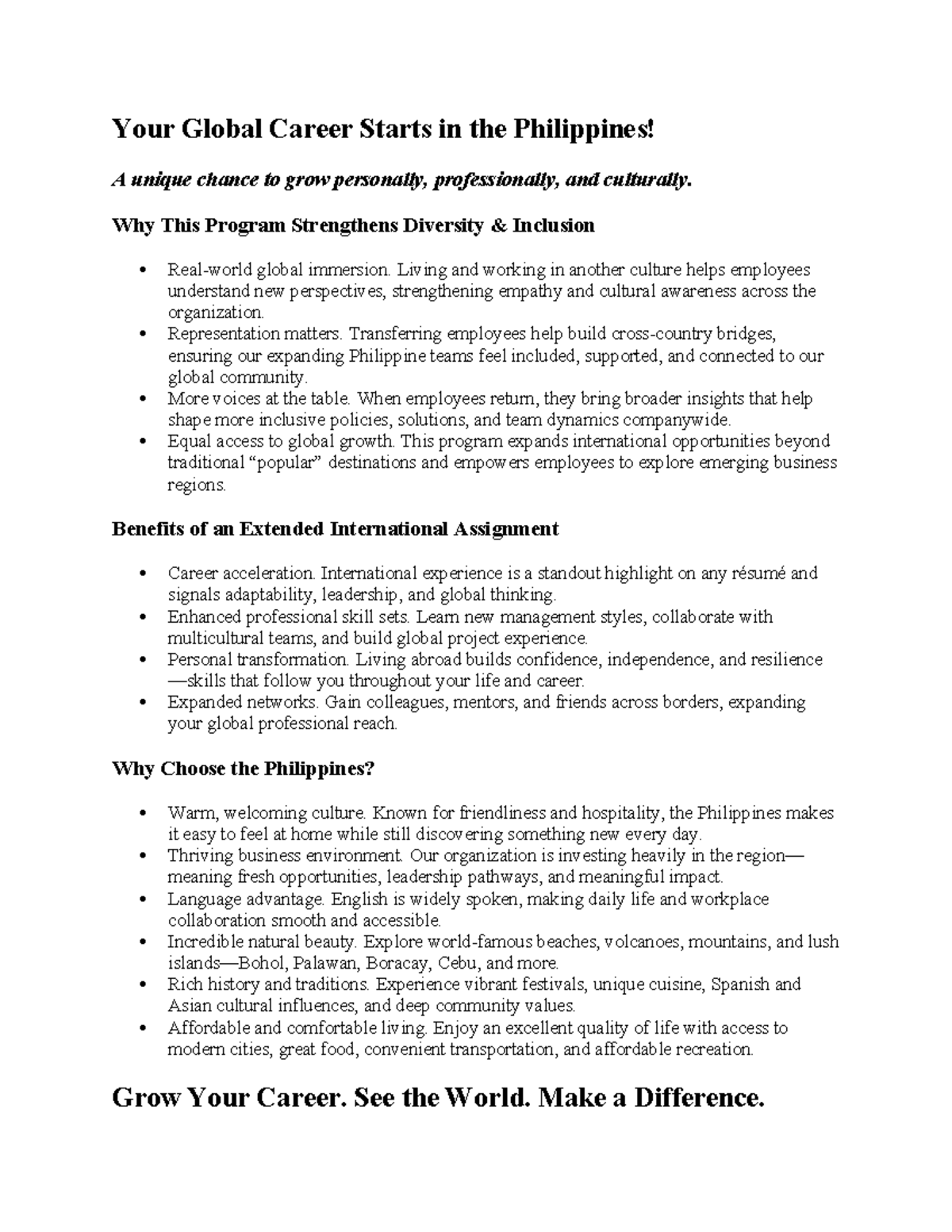 Global Career Opportunities in the Philippines: A Unique Program - Studocu