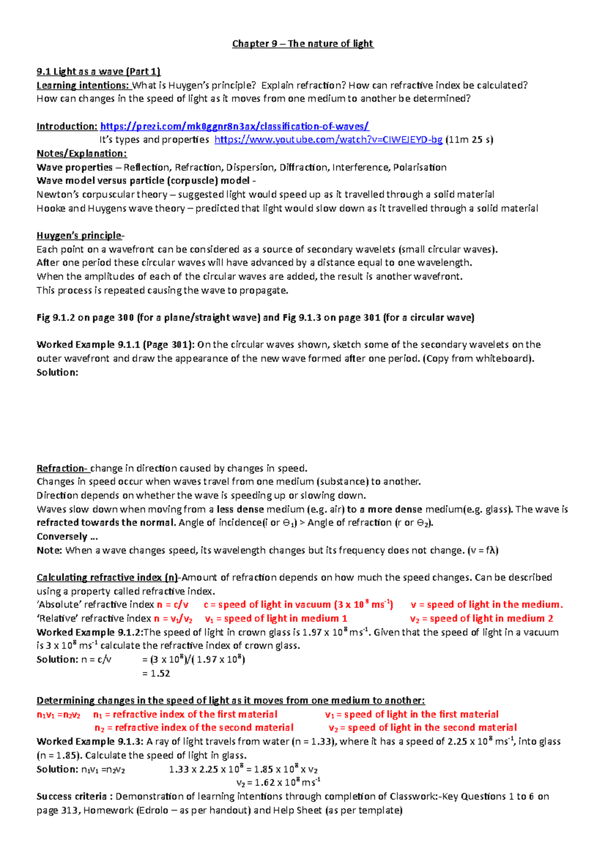 Yr 12 Phy Chapter 9 Handouts (The Nature of Light) - Chapter 9 – The nature of light 9 Light as ...