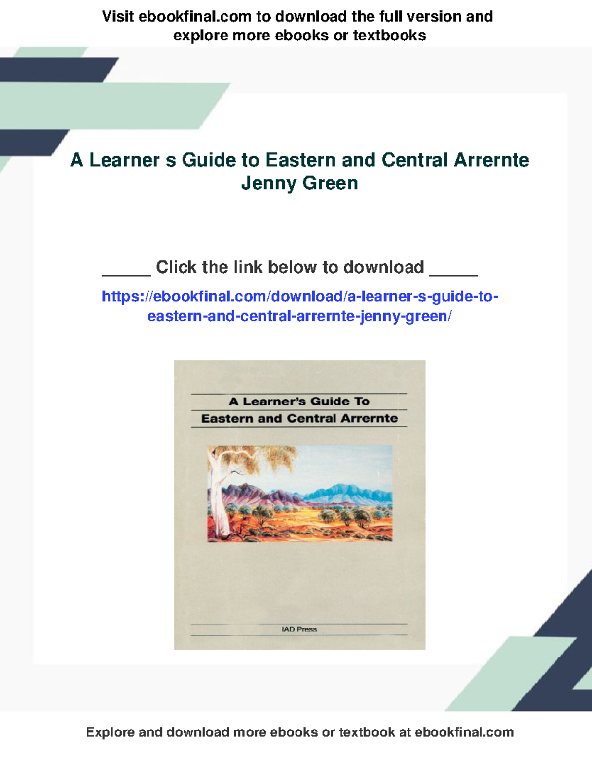 50716 - A Learner's Guide to Eastern & Central Arrernte by Jenny Green ...