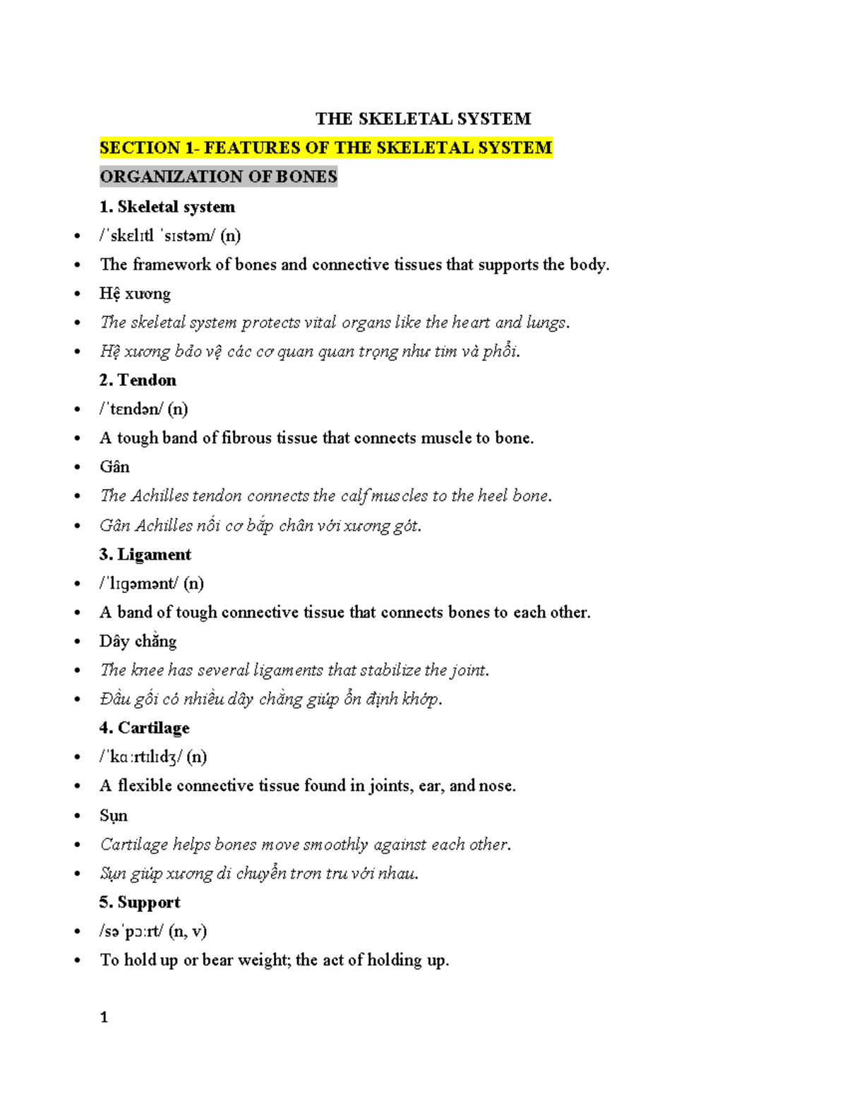 Vocabulary - The Skeletal System: Key Terms and Concepts - Studocu