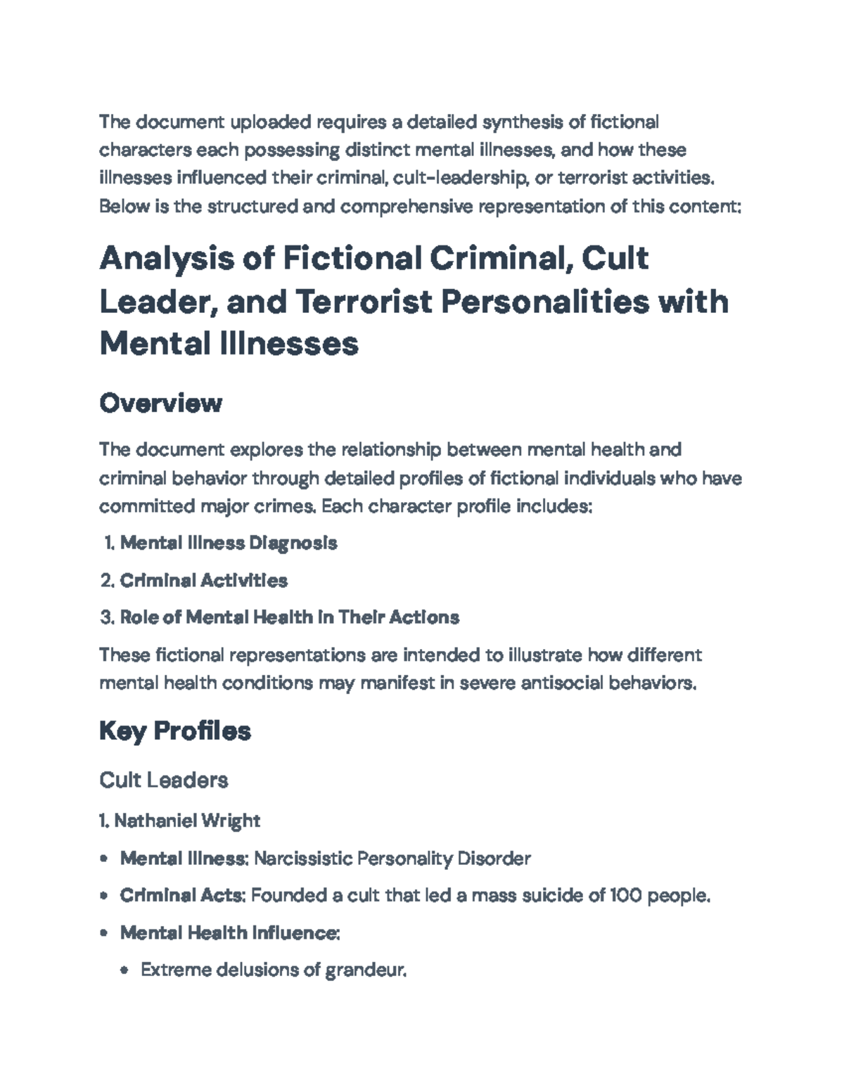 Analysis of Fictional Criminals & Cult Leaders with Mental Illnesses ...
