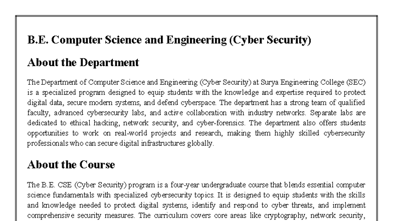 B.E. CSE (Cyber Security) Program Overview - Surya Engineering College ...