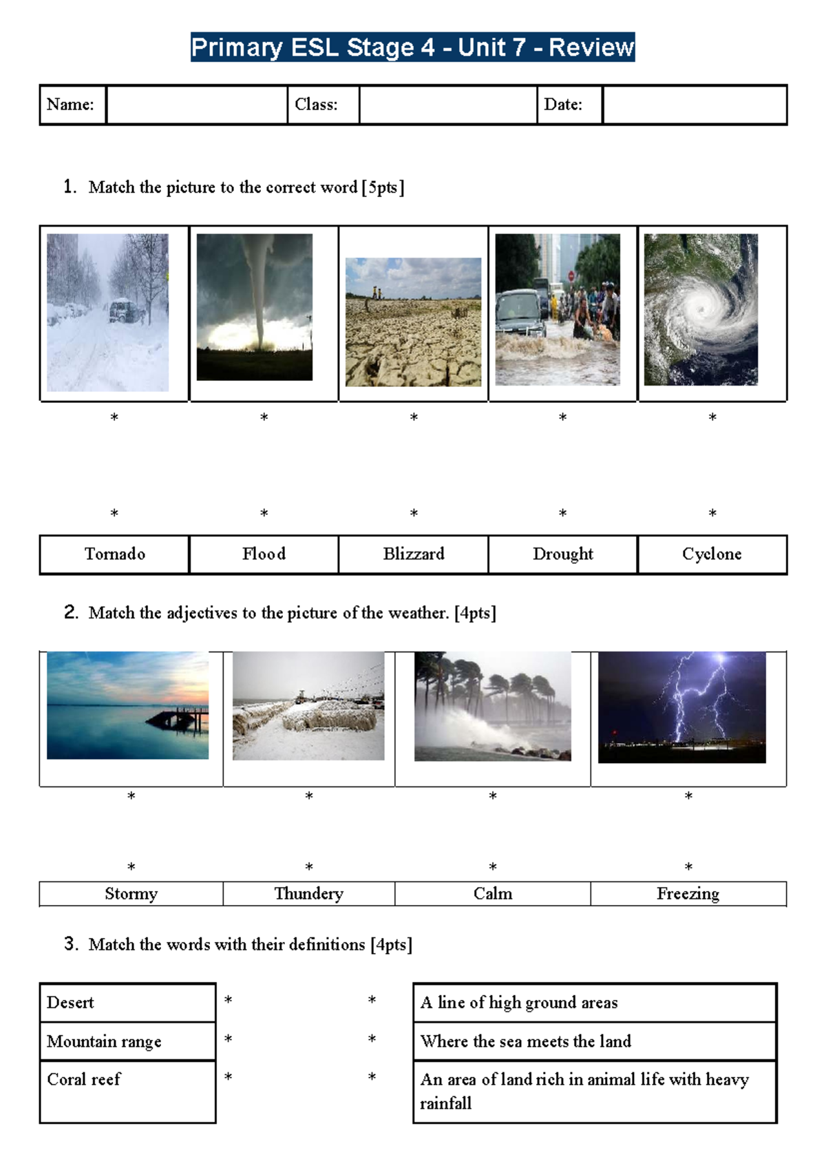 Primary ESL Stage 4 Unit 7 Review: Weather, Animals, and Verbs - Studocu
