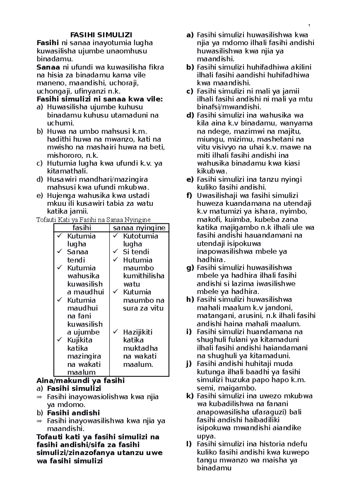 Fasihi Simulizi: Notes on Characteristics and Importance in Learning ...