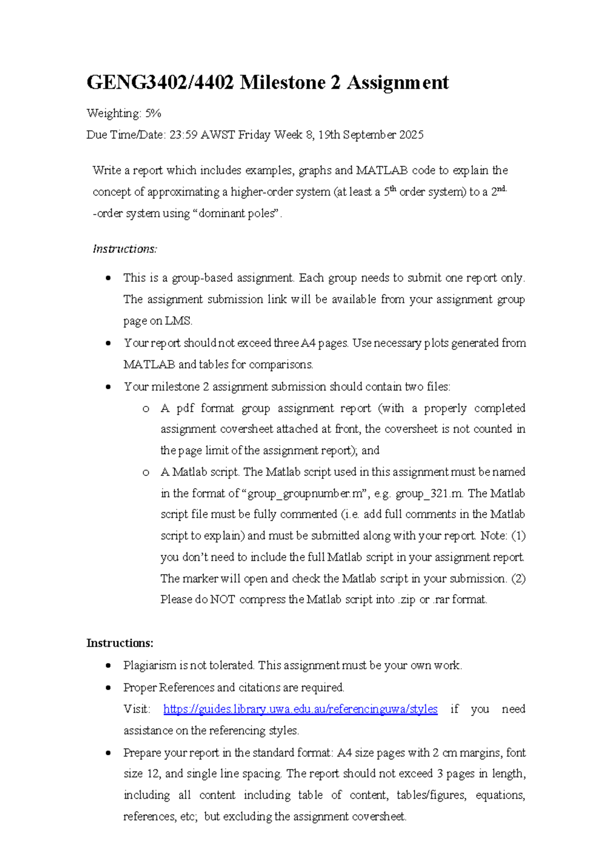 Milestone 2 Assignment 2025: Approximating 5th Order Systems to 2nd ...