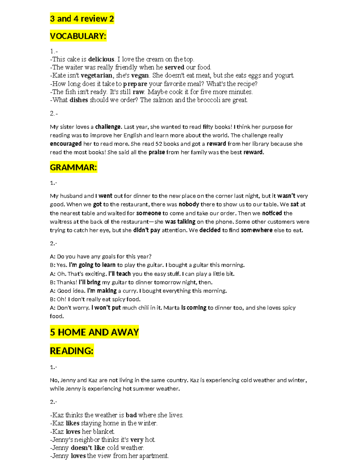 Ingles completo - ssdddd - 3 and 4 review 2 VOCABULARY: ####### 1 ...