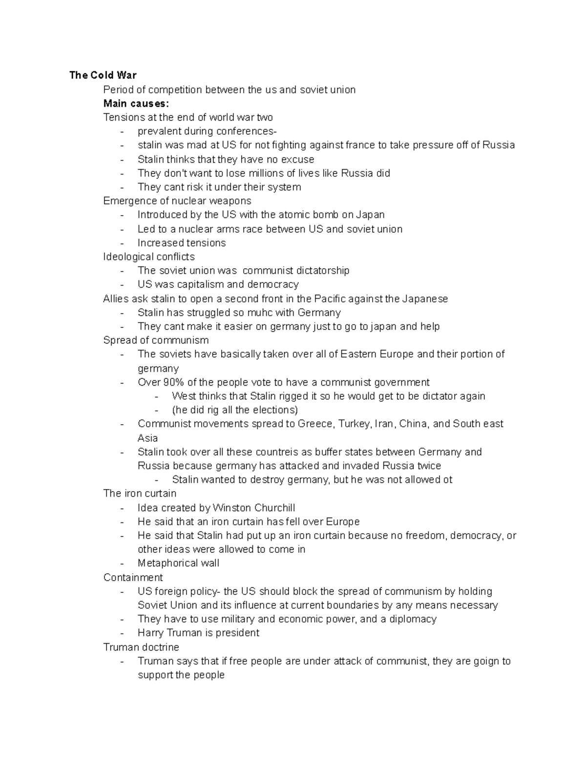 US History - Cold War Overview: Events, Policies, and Impact - Studocu