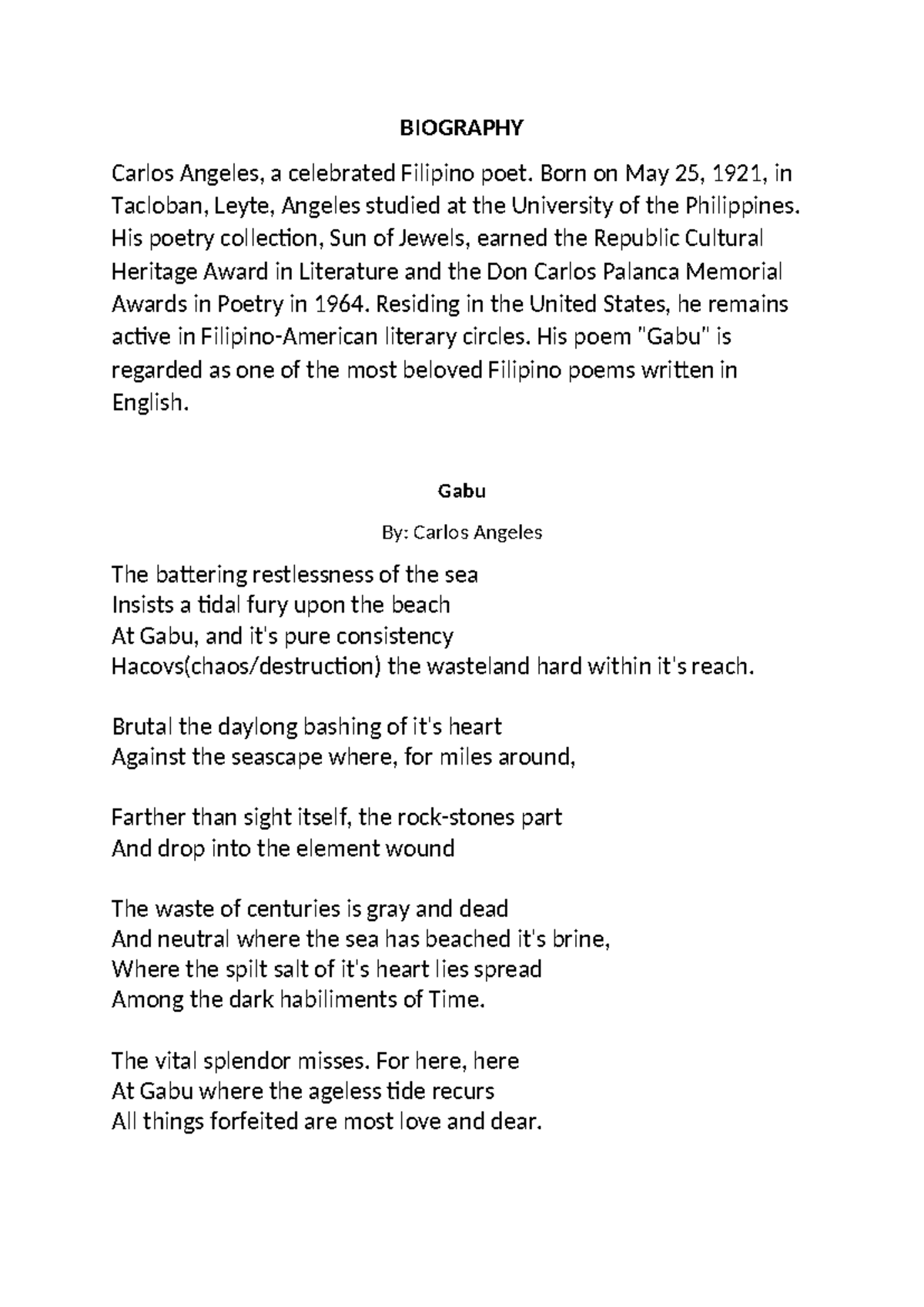 Handouts IN 21ST - handout for 21st century - BIOGRAPHY Carlos Angeles ...