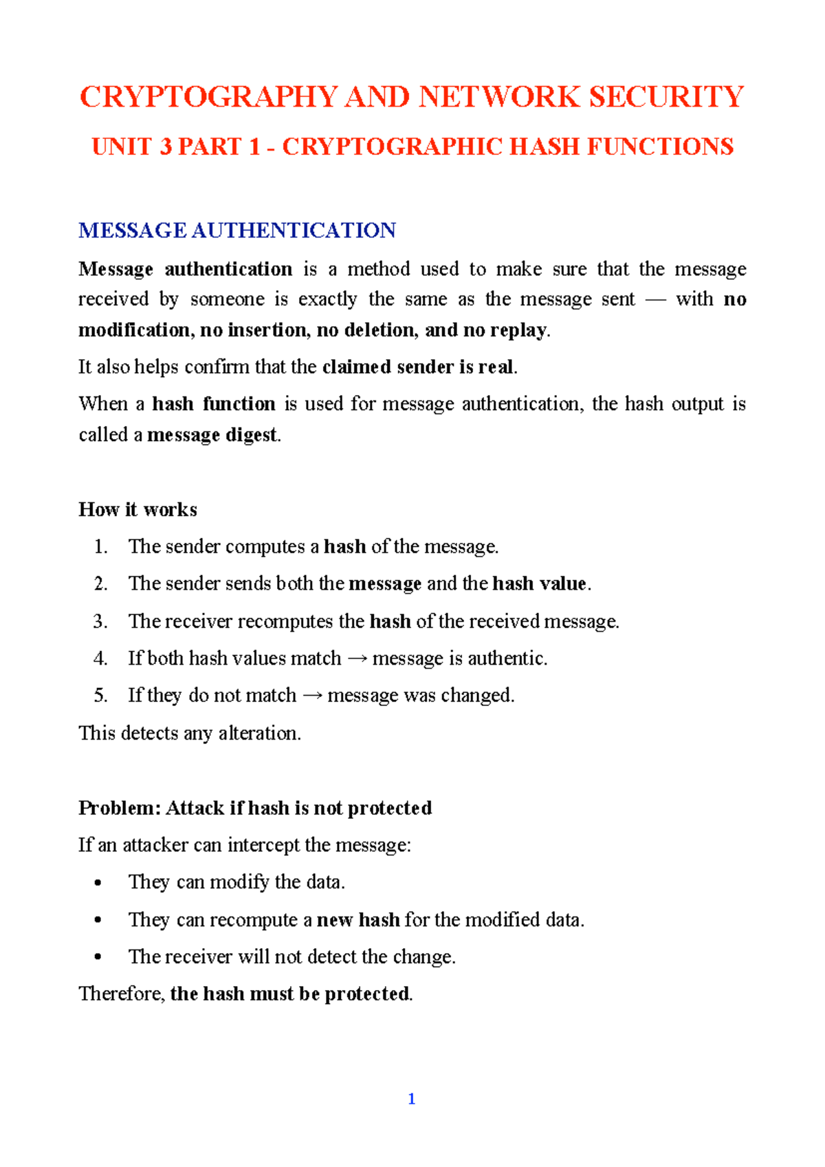 R22 CNS Unit 3 - JNTUH Exam Notes on Cryptographic Hash Functions - Studocu