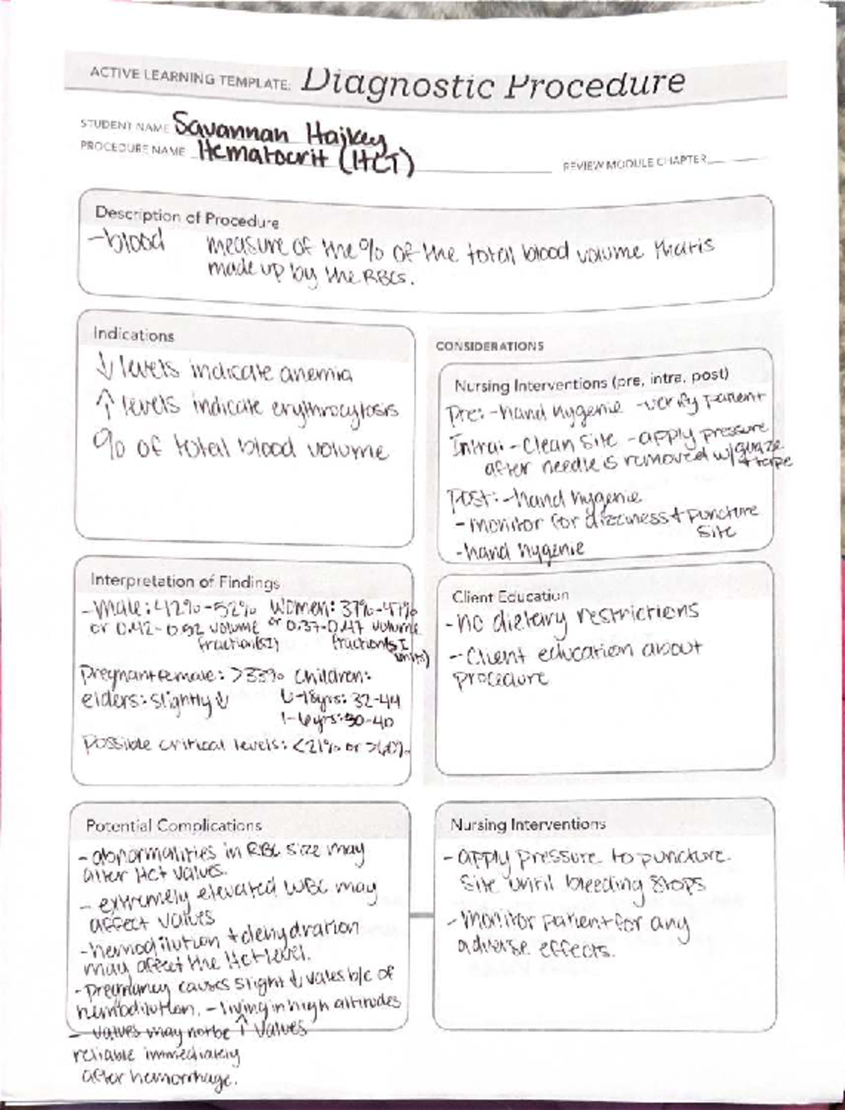 ACTIVE LEARNING TEMPLATE: HCT Diagnostic Procedure Notes - Studocu