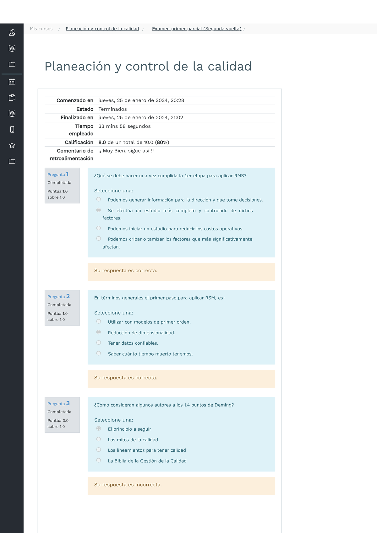 Examen Primer Parcial (Segunda vuelta) - Planeación y Control de Calidad - Studocu