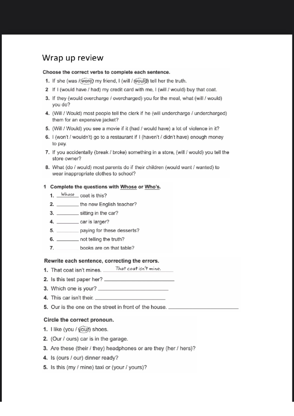 English Wrap Up Review - Verb and Pronoun Exercises - Studocu